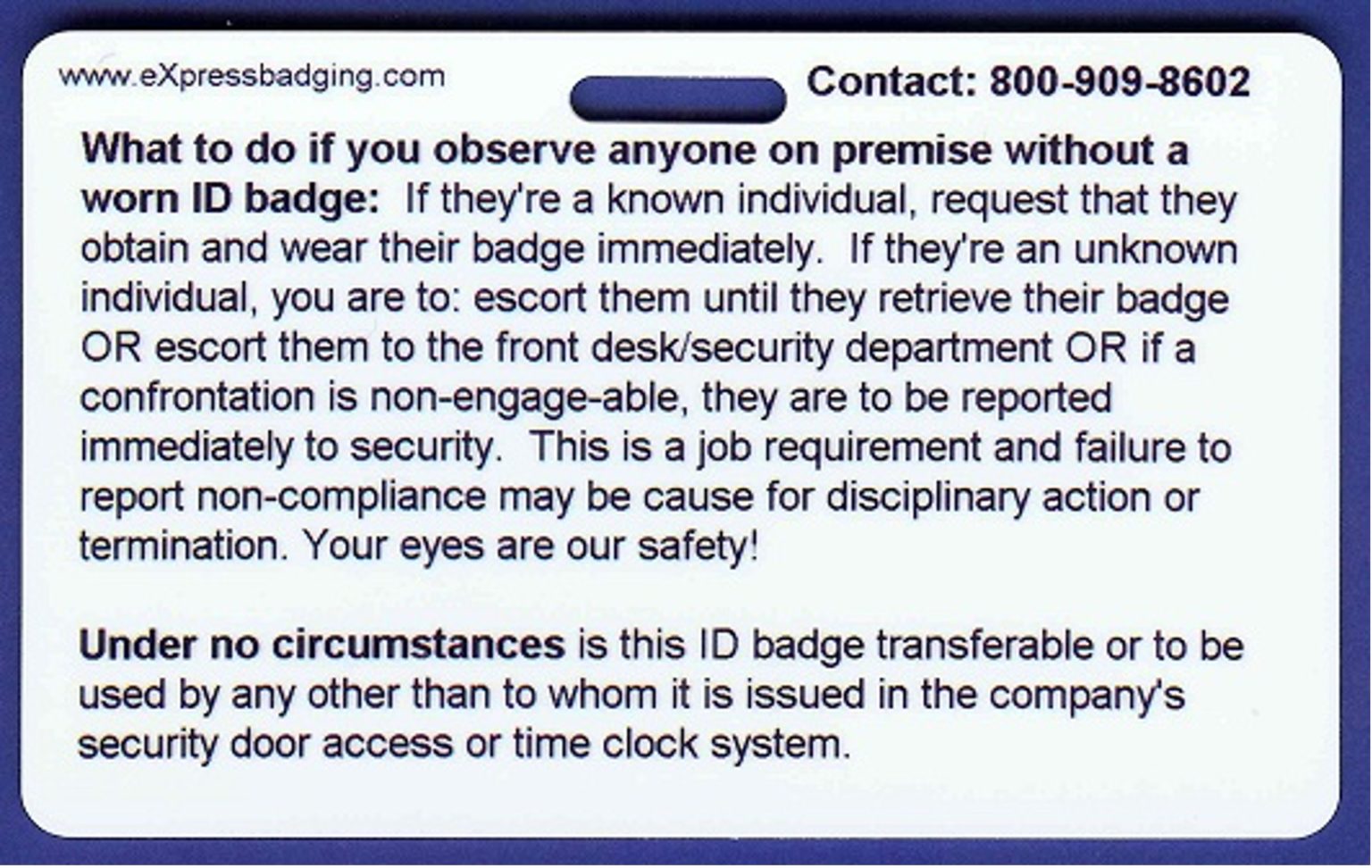 Backside of an ID Badge - Express Badging Services